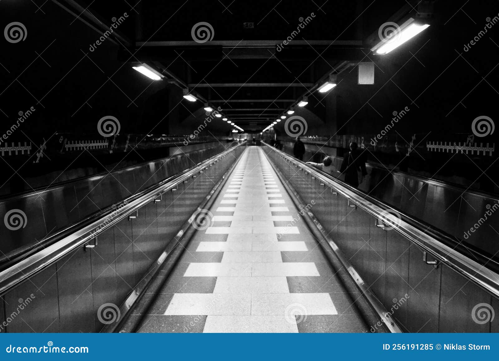 Long Walkway in the Subway Station Stock Image - Image of night, white ...