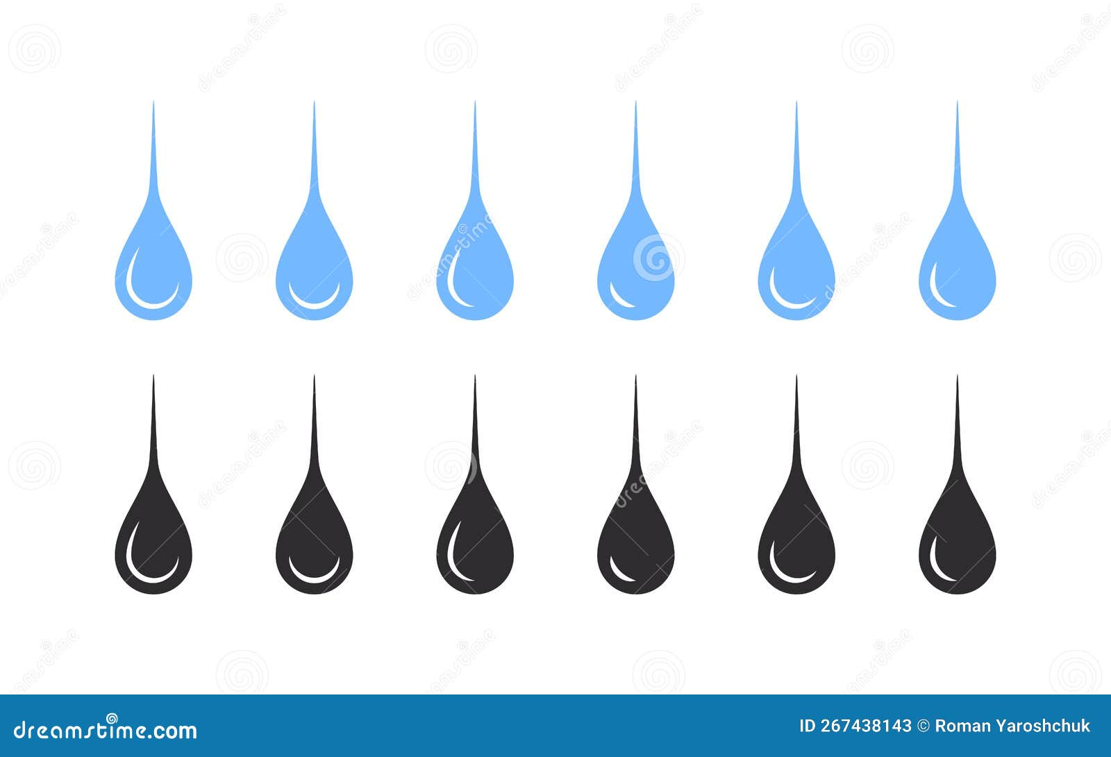 Long Water Drops. Water Drop Shape. Blue Annd Black Water Drops Stock ...