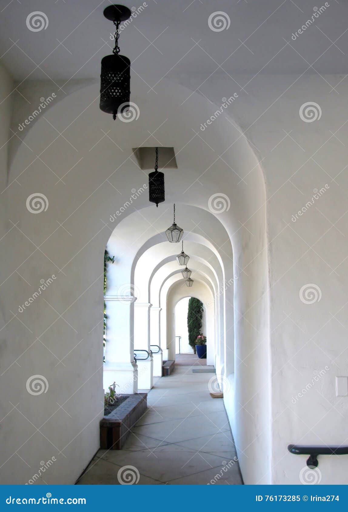 Long White Corridor with Arches Stock Image - Image of history ...