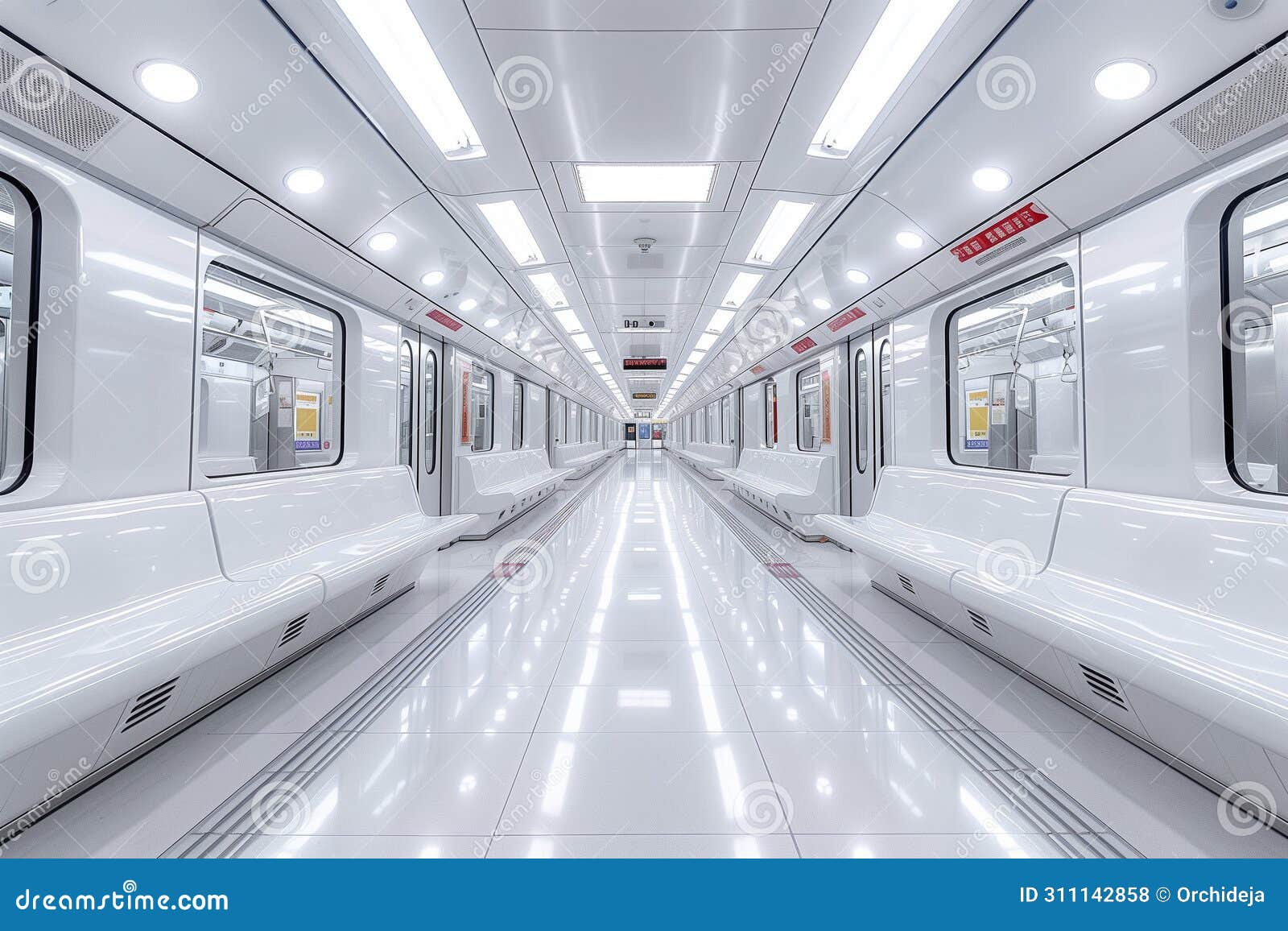 A Long White Subway Train Stands with Its Doors Open, Ready for ...