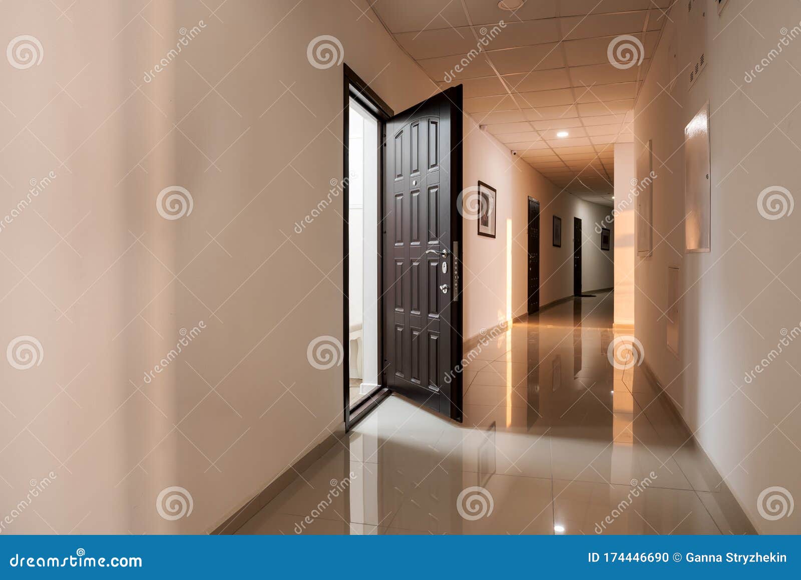 A Long Winding Corridor with Doors, Stock Photo - Image of mortgage ...