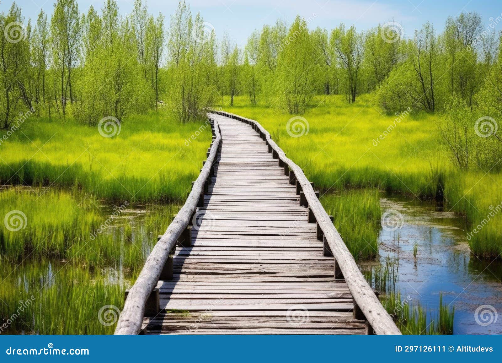 A Long Winding Wooden Bridge Over a Swamp Stock Image - Image of ...