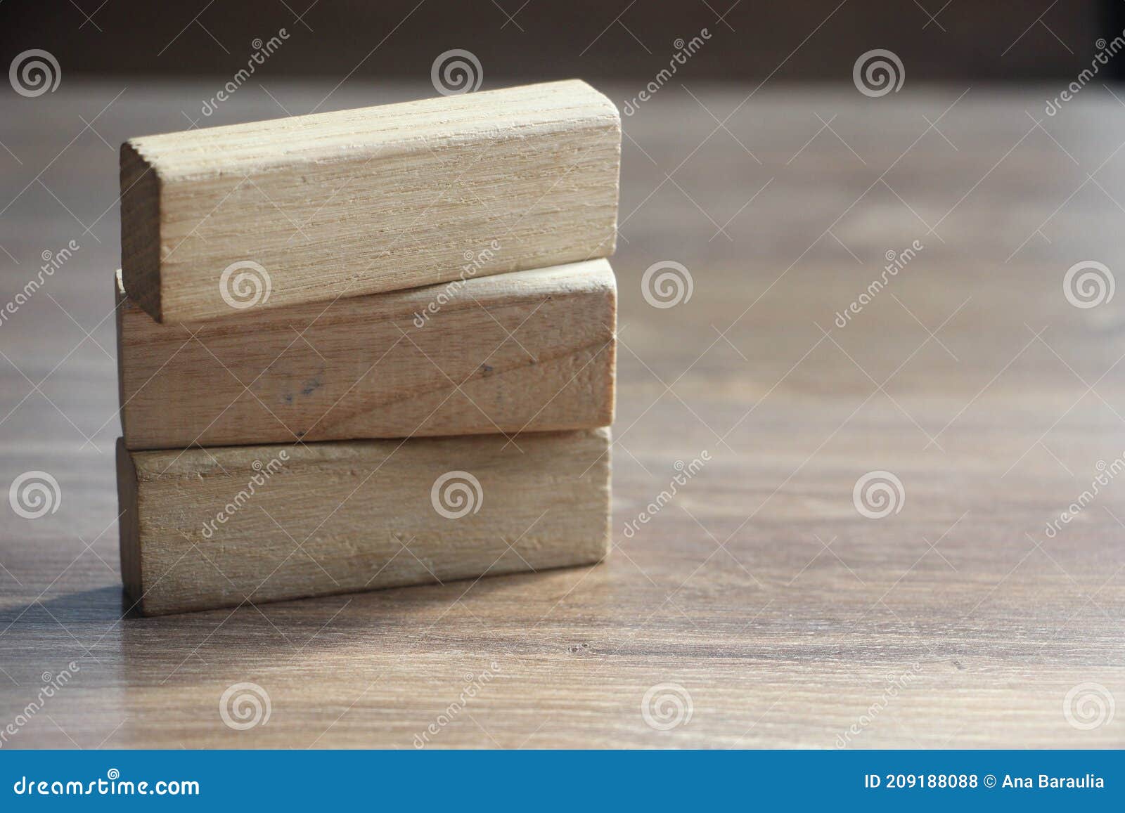 3 Long Wooden Blocks on Wooden Table. Education and Business Concept ...