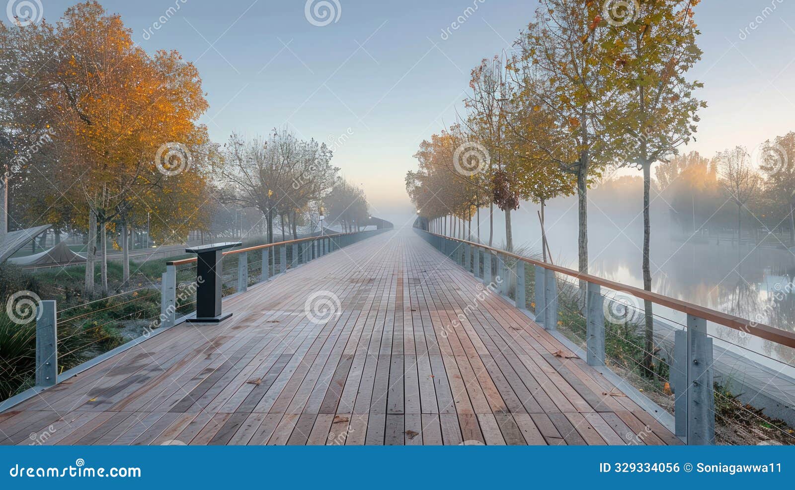 A Long Wooden Walkway with Trees on Either Side Stock Illustration ...