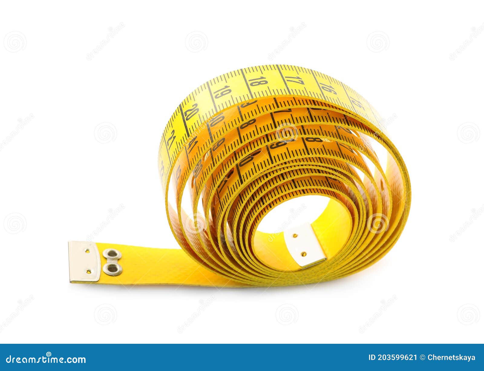 Long Yellow Measuring Tape Isolated on White Stock Image - Image of ...