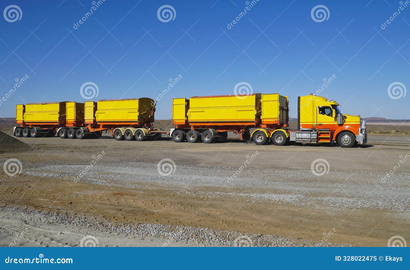 Long yellow road train stock image. Image of cargo, trailer - 328022475