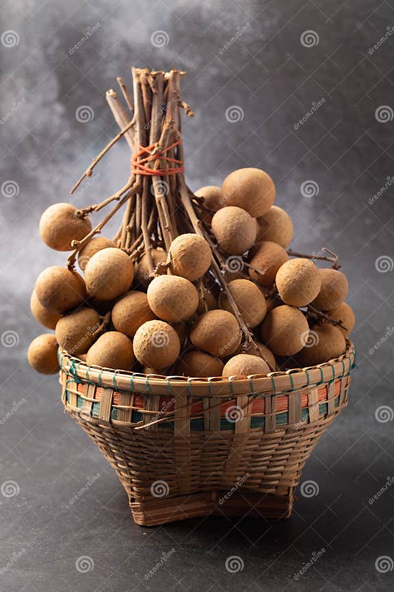 Longan Basket in Bamboo, Black Background Stock Image - Image of ...