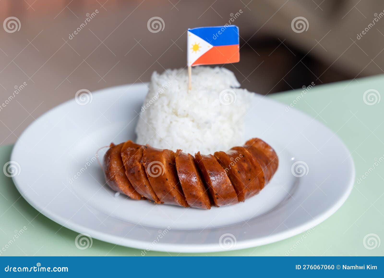 Longanisa Sausage with Rice and Flag of Philippines on White Plate ...