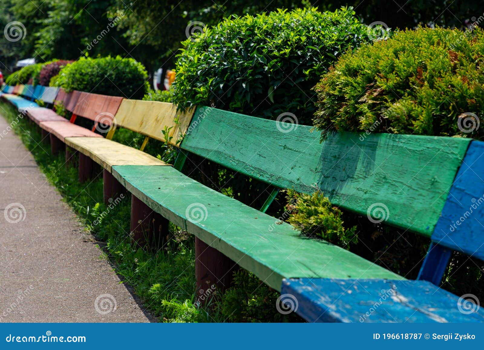 The Longest Bench on the Embankment in Ukraine Stock Image - Image of ...