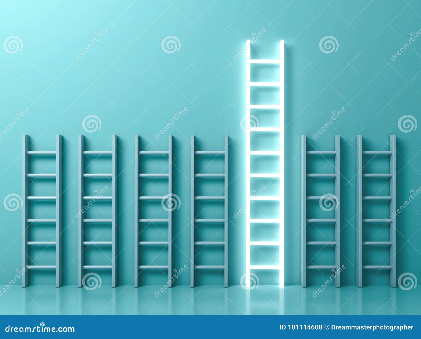 The Longest Light Ladder Glowing among Other Short Ladders Stock ...