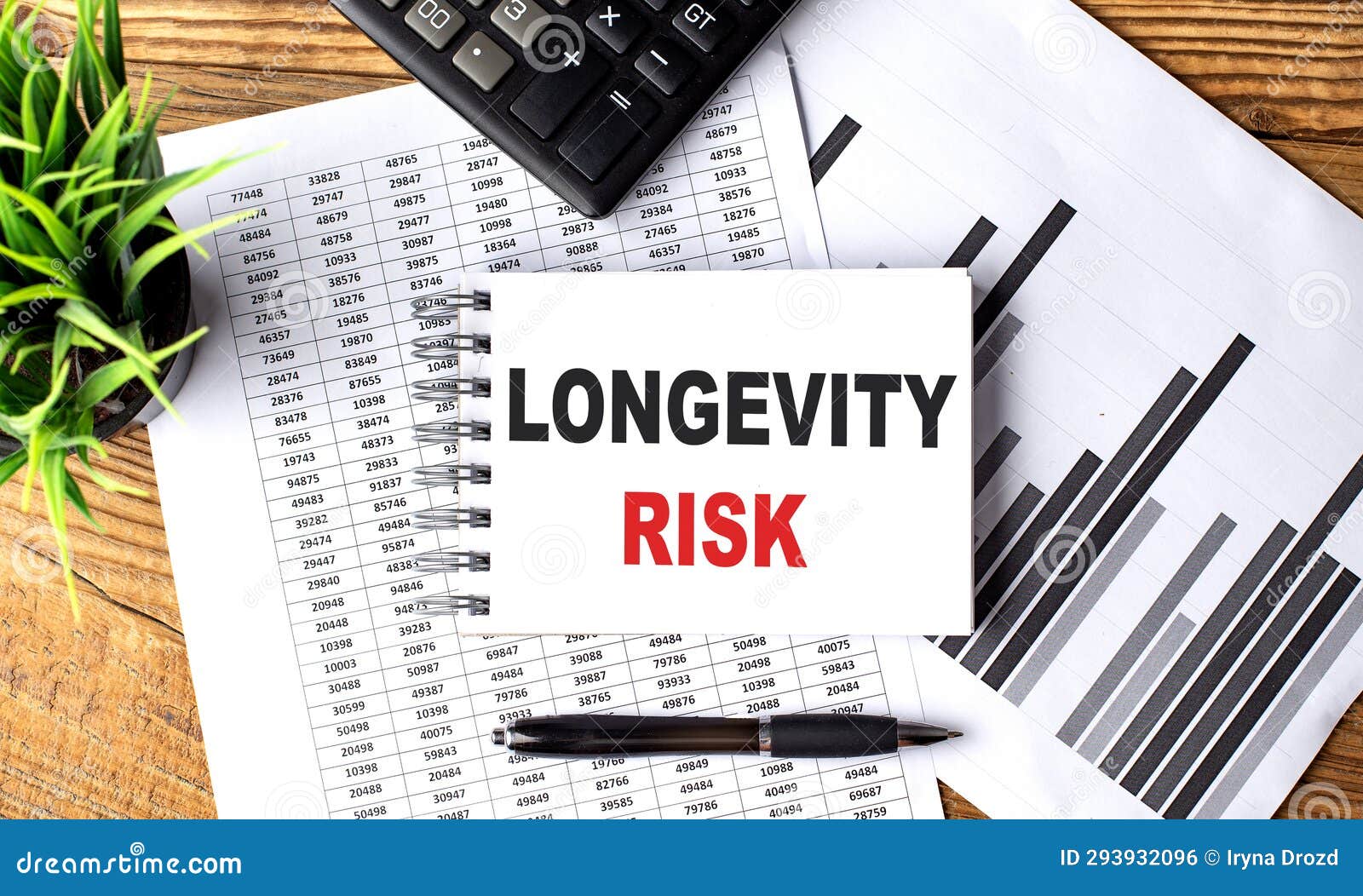 LONGEVITY RISK Text on a Notebook with Chart and Calculator Stock Photo ...