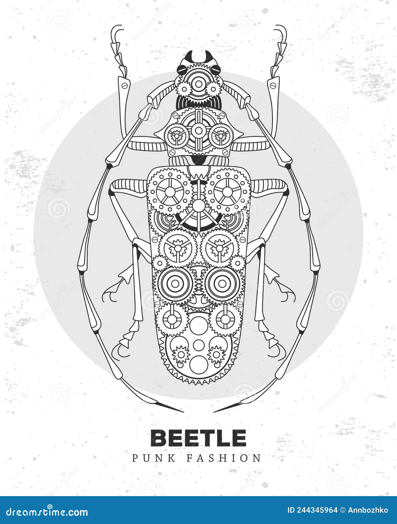 Longhorn Beetle Silhouette with Gears. Punk Style. Beetle Illustration ...