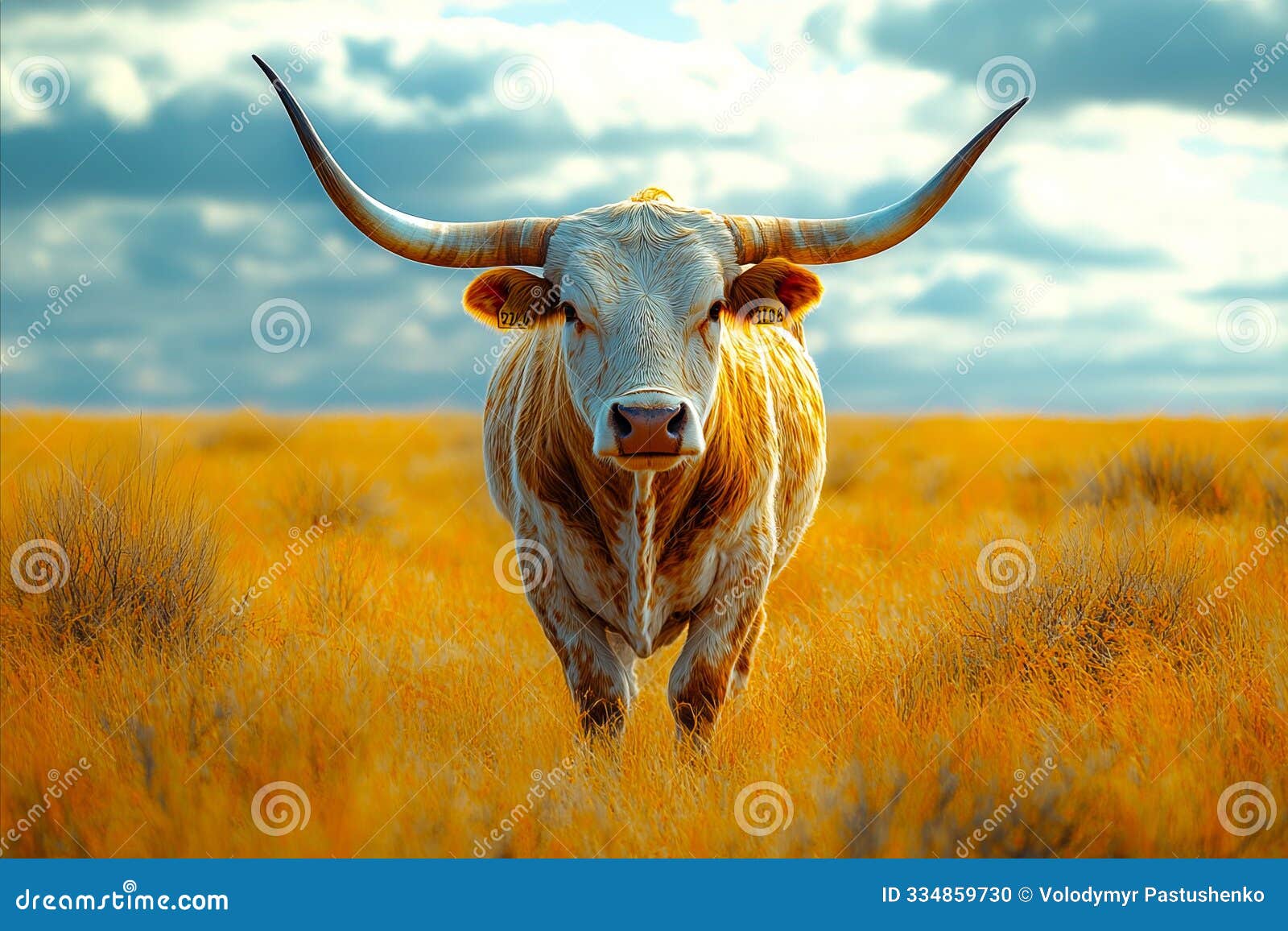 A Longhorn Bull Standing in a Field of Tall Grass Stock Photo - Image ...
