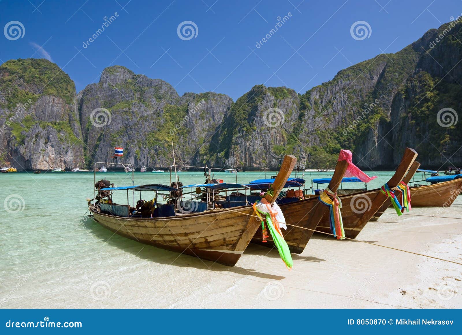Longtail Boats in the Maya Bay Stock Photo - Image of maya, seascape ...