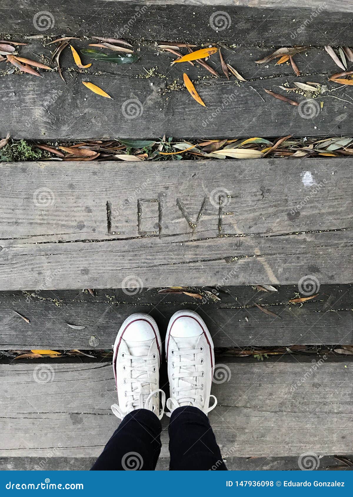 Look from Above, Love Engraved in Wood Floor Stock Photo - Image of ...