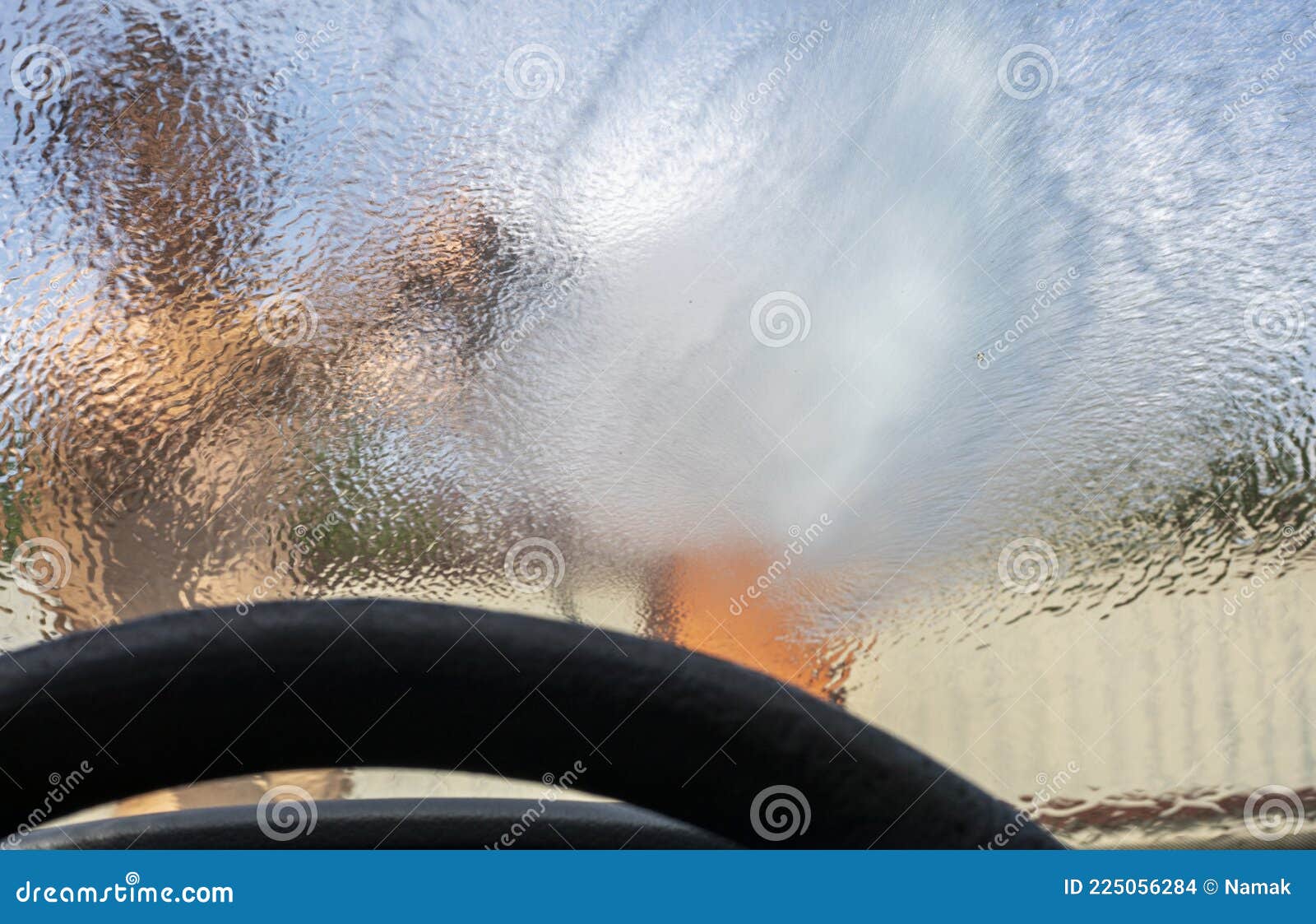 Look through the Blurred Windshield of a Car at a Heavy Downpour, Flood ...