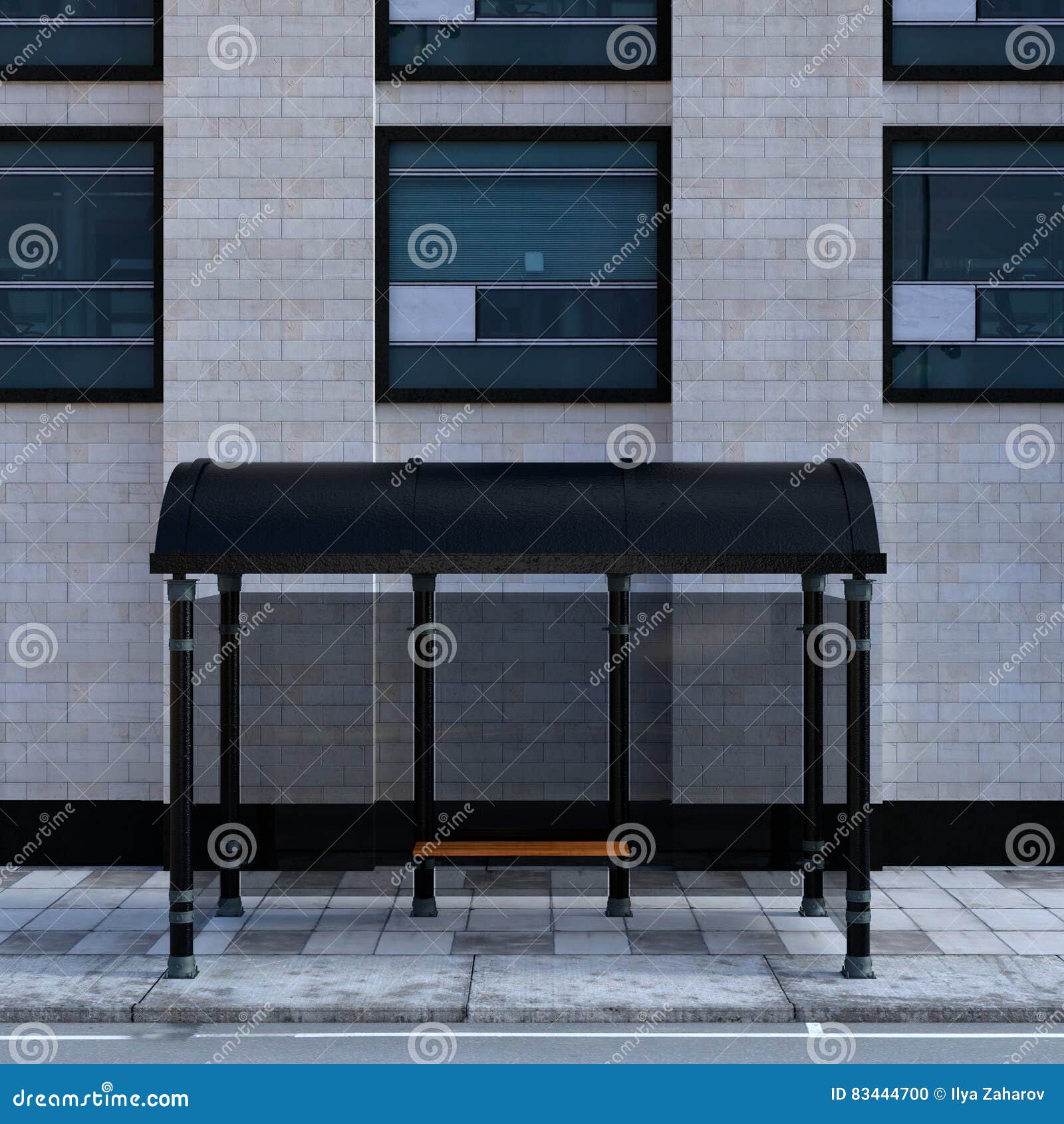 Look at the Bus Station and the Road. Front View Stock Illustration ...