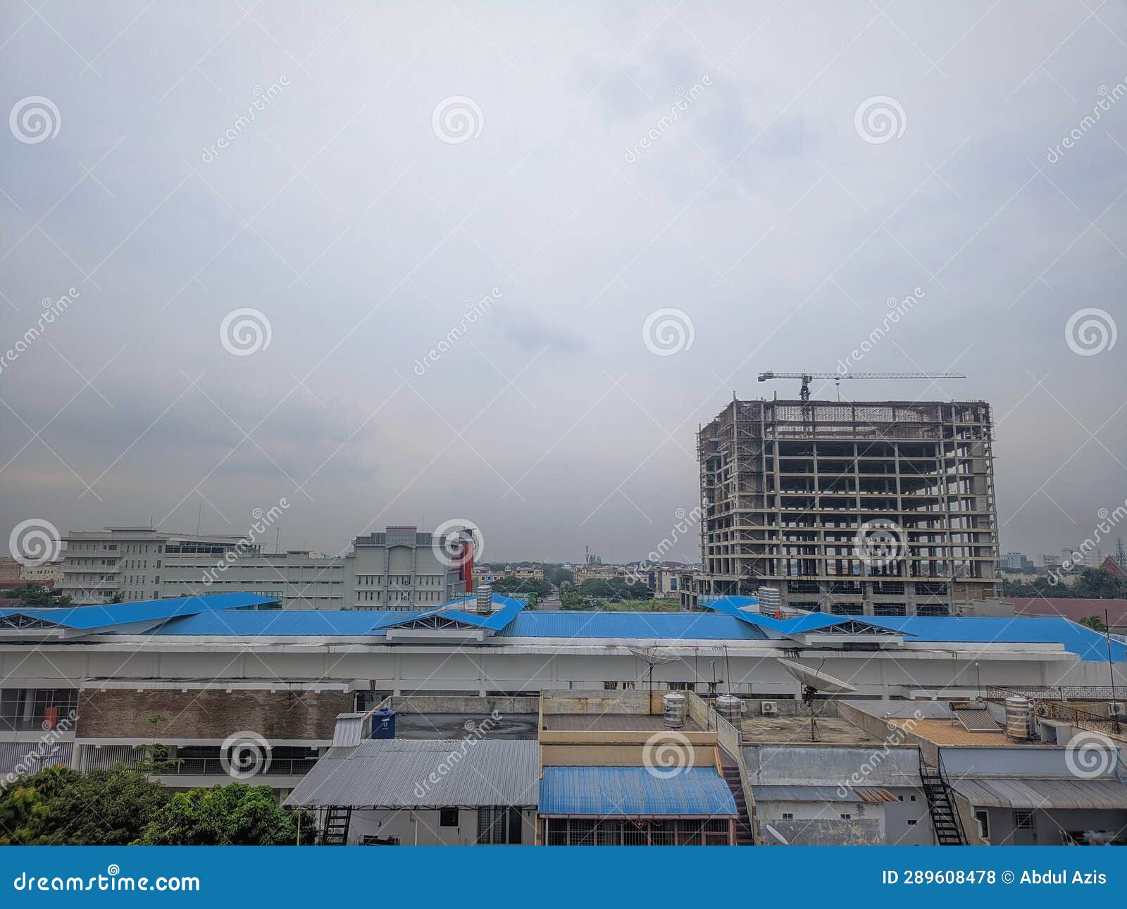 A Look of City from High Perspective and a Construction Site Stock ...