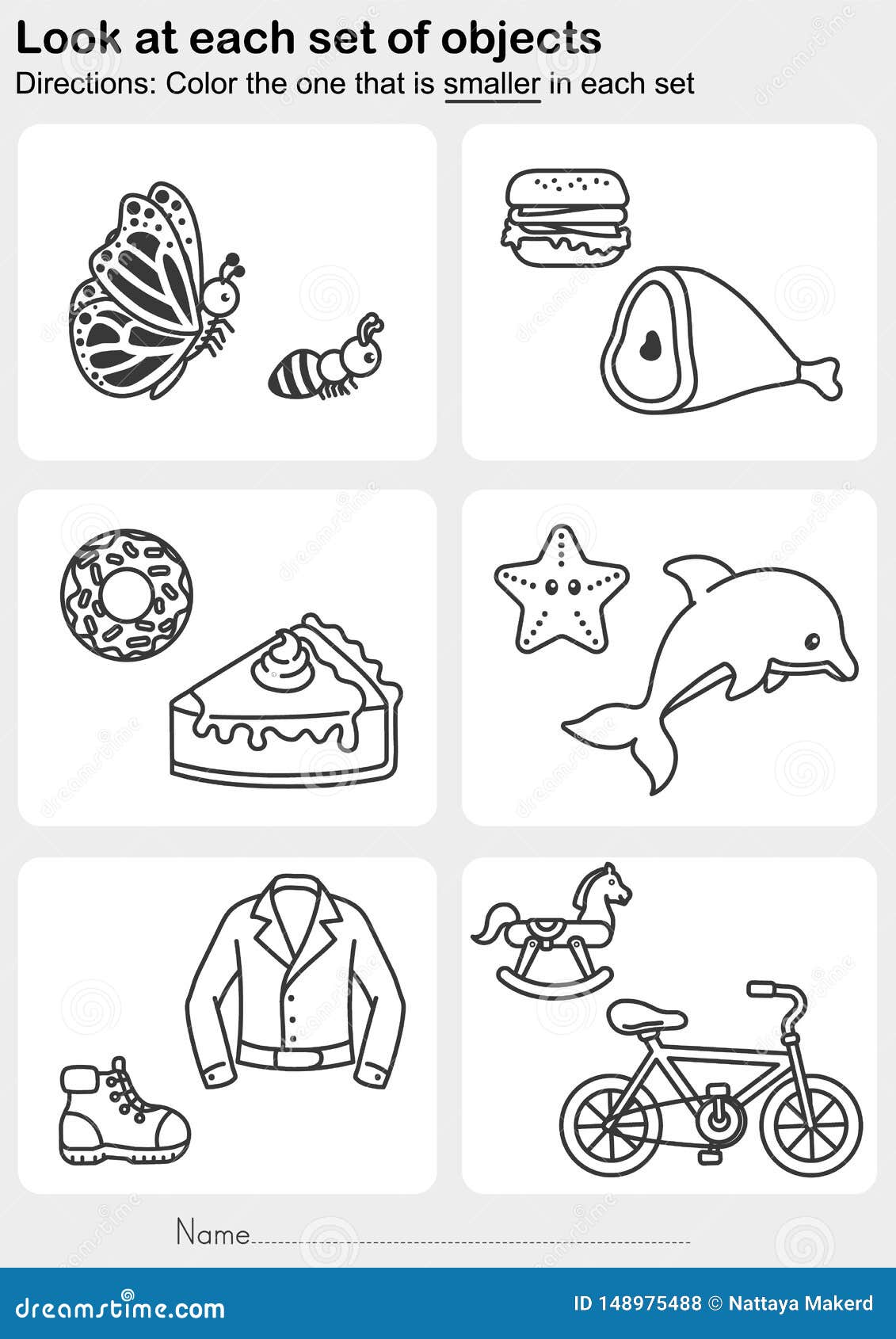 Look at Each Set of Objects - Color the One that is Smaller in Each Set ... Look at Each Set of Objects - Color the One that is Smaller in Each Set ...