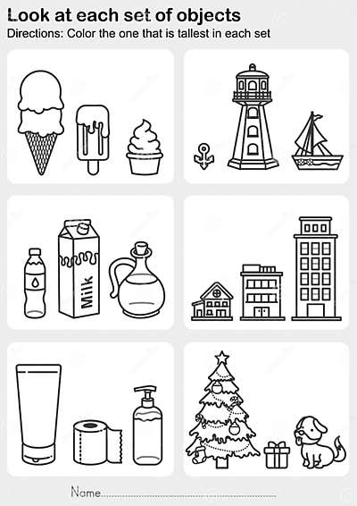 Look at Each Set of Objects - Color the One that is Tallest in Each Set ...