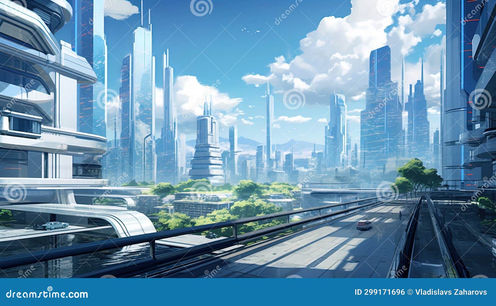 A Look into the Future is a Modern City Landscape Stock Illustration ...