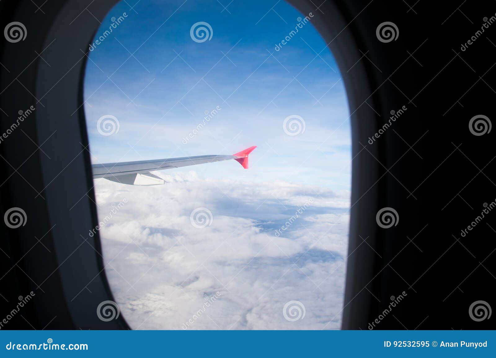 Look through the Plane Window and White Cloud and Blue Sky Stock Image ...