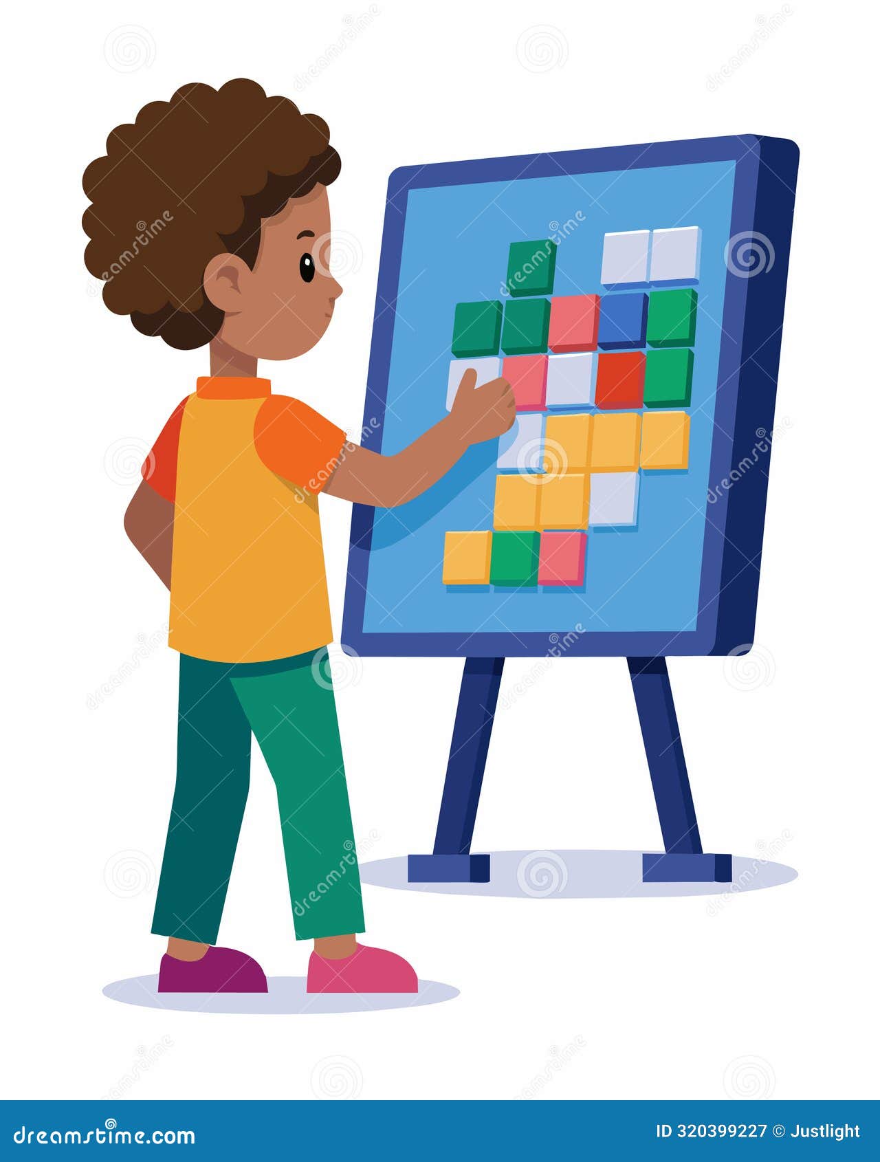 With a Look of Pure Concentration a Kid Carefully Rearranges Blocks of ...