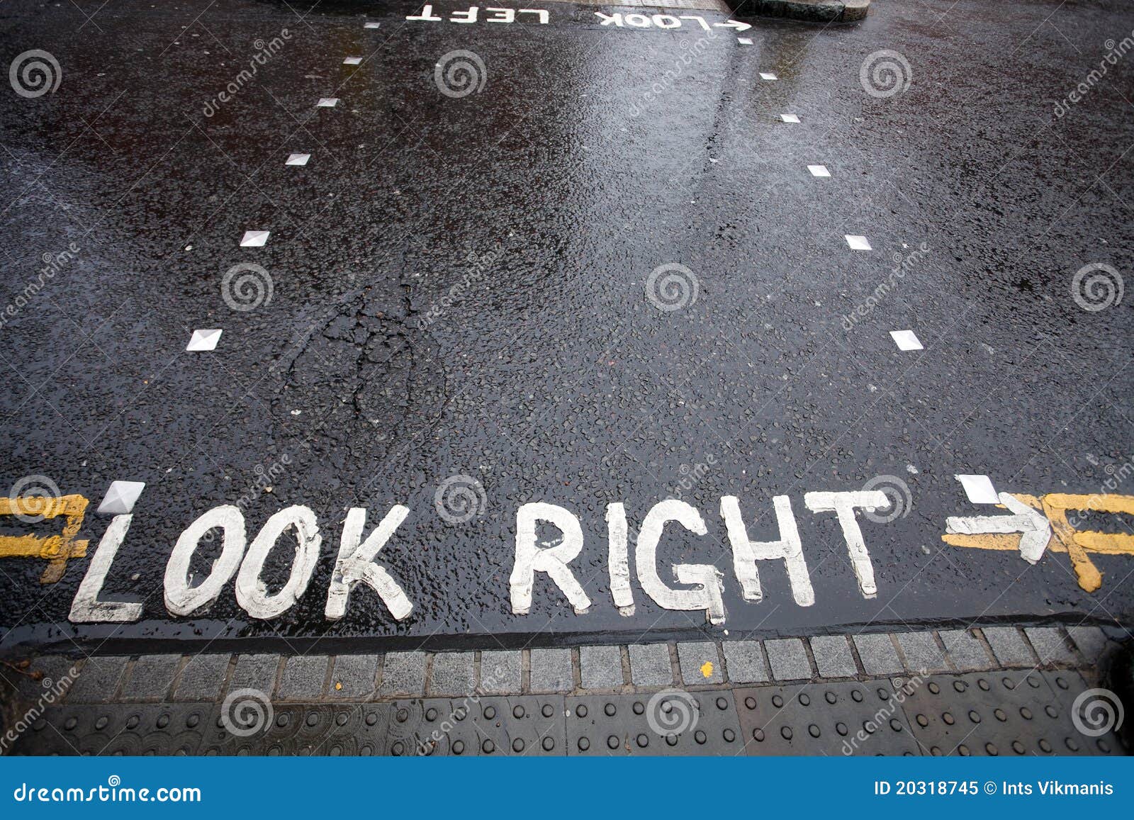 Look Right Warning at Pedestrian Crossing Stock Image - Image of black ...