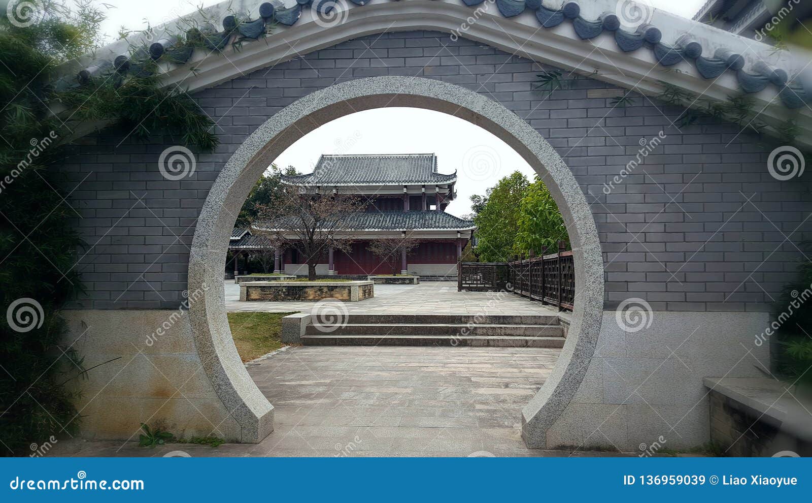 Look at the Scenery through the Round Gate. Stock Image - Image of ...