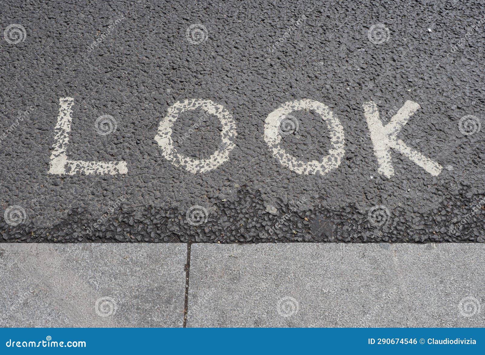 Look Sign Painted on Tarmac Stock Photo - Image of european, united ...