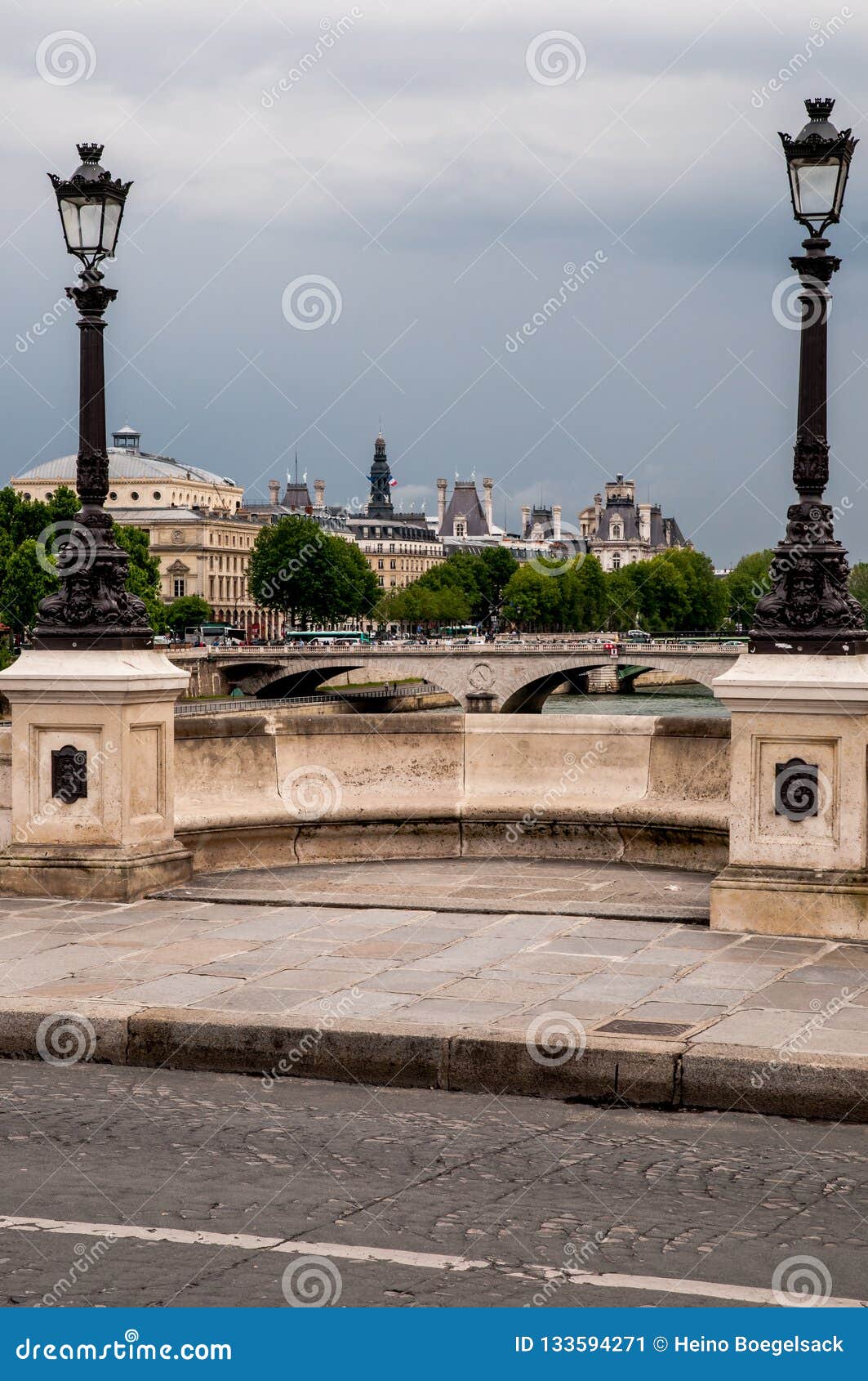 Paris Bridges Over Seine Are Nicely Illuminated At Night Stock Image ...