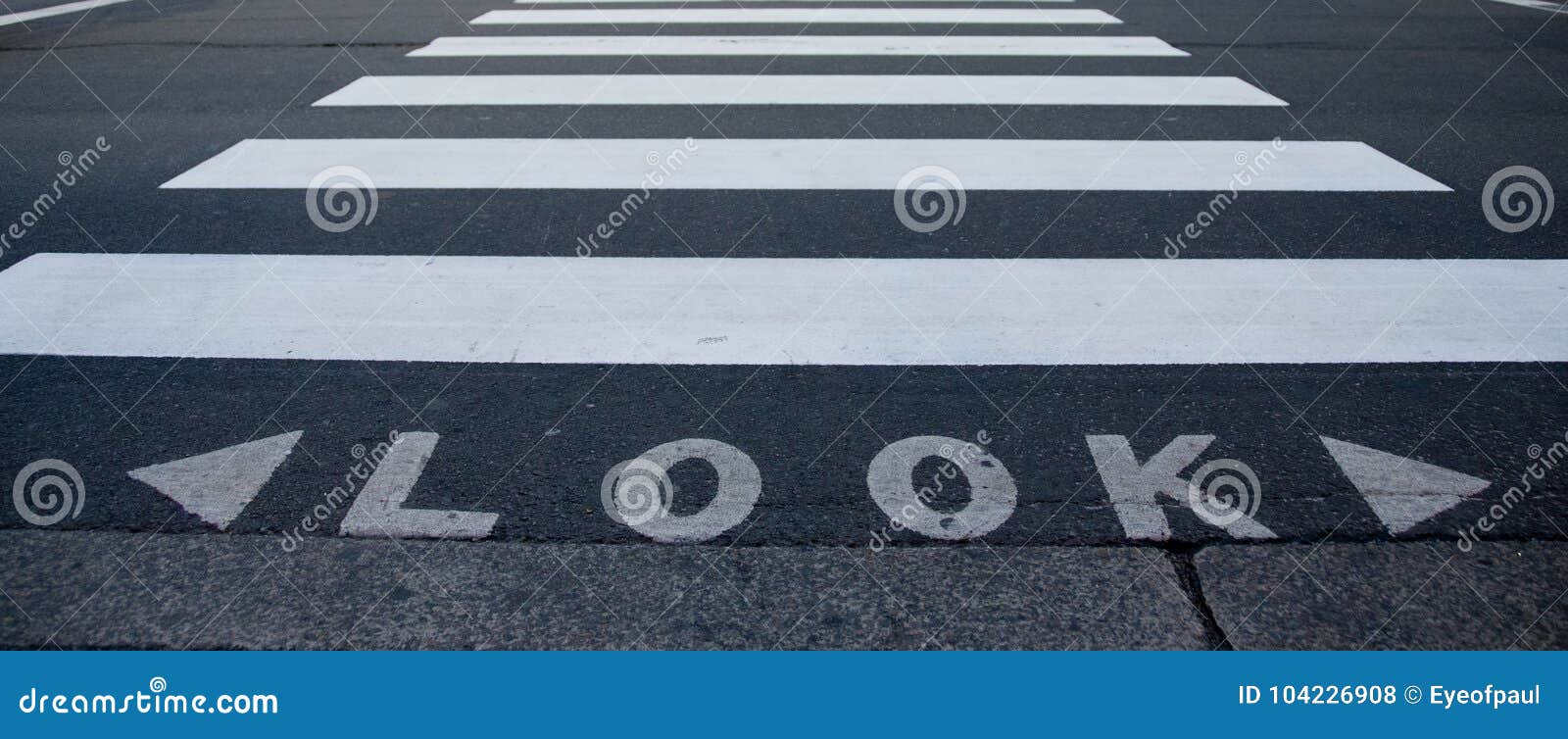 Look Text with Zebra Crossing Path on a Road Stock Photo - Image of ...