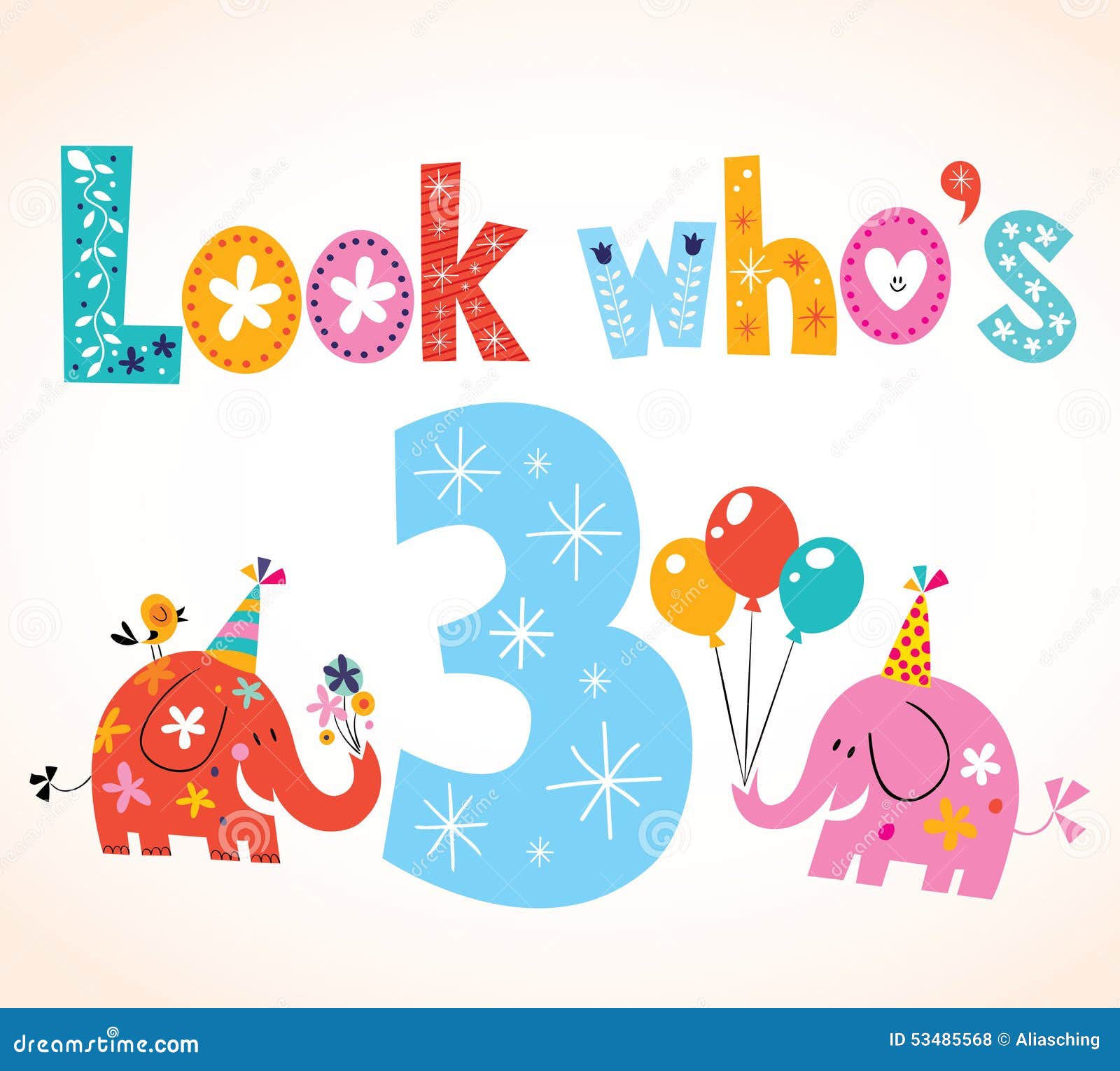Look Who S Three - Third Birthday Card Stock Vector - Illustration of ...