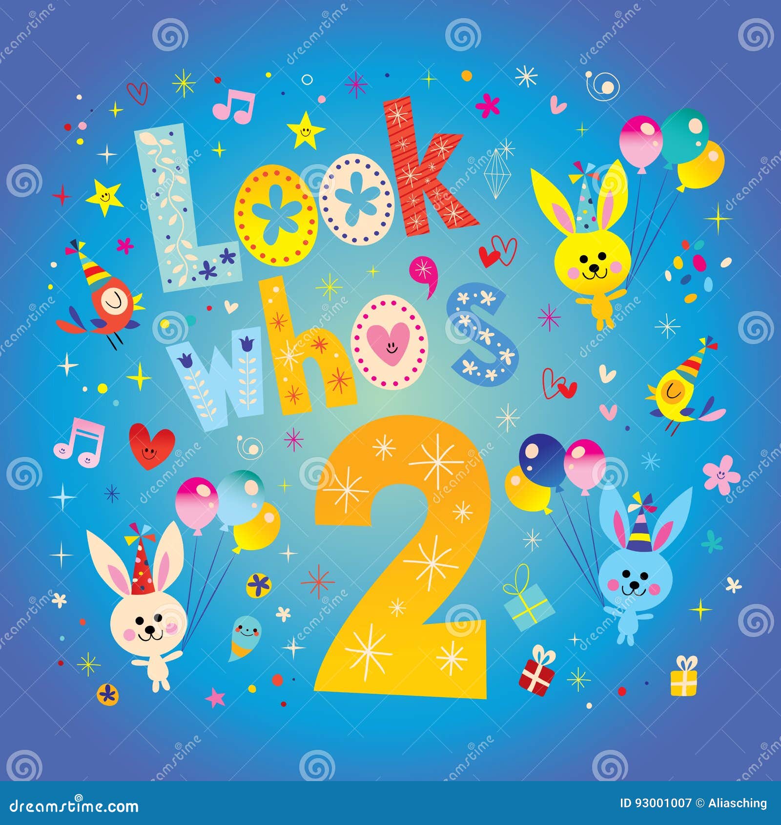 Look Who`s Two - Second Birthday Card Stock Vector - Illustration of ...