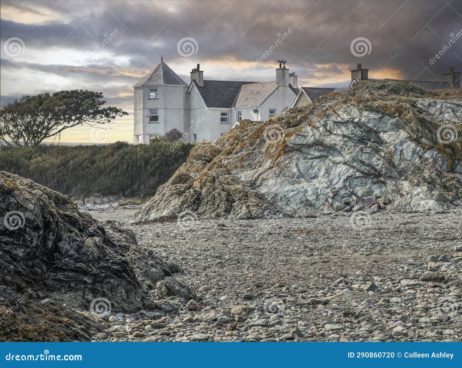 Looking Across a Stoney Beach at a House Stock Photo - Image of ...