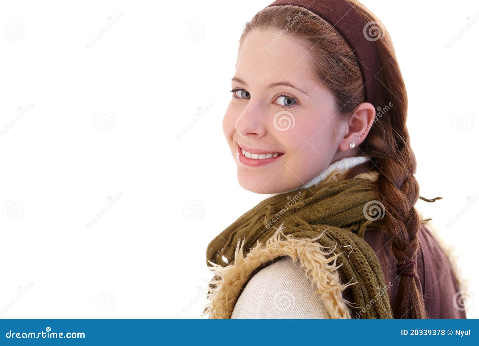 Looking Back Portrait of Smiling Girl Stock Photo - Image of falling ...