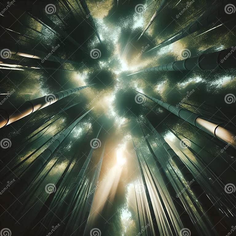 Looking from Below the Towering Trees of Leaves Lush with Dappled Light ...