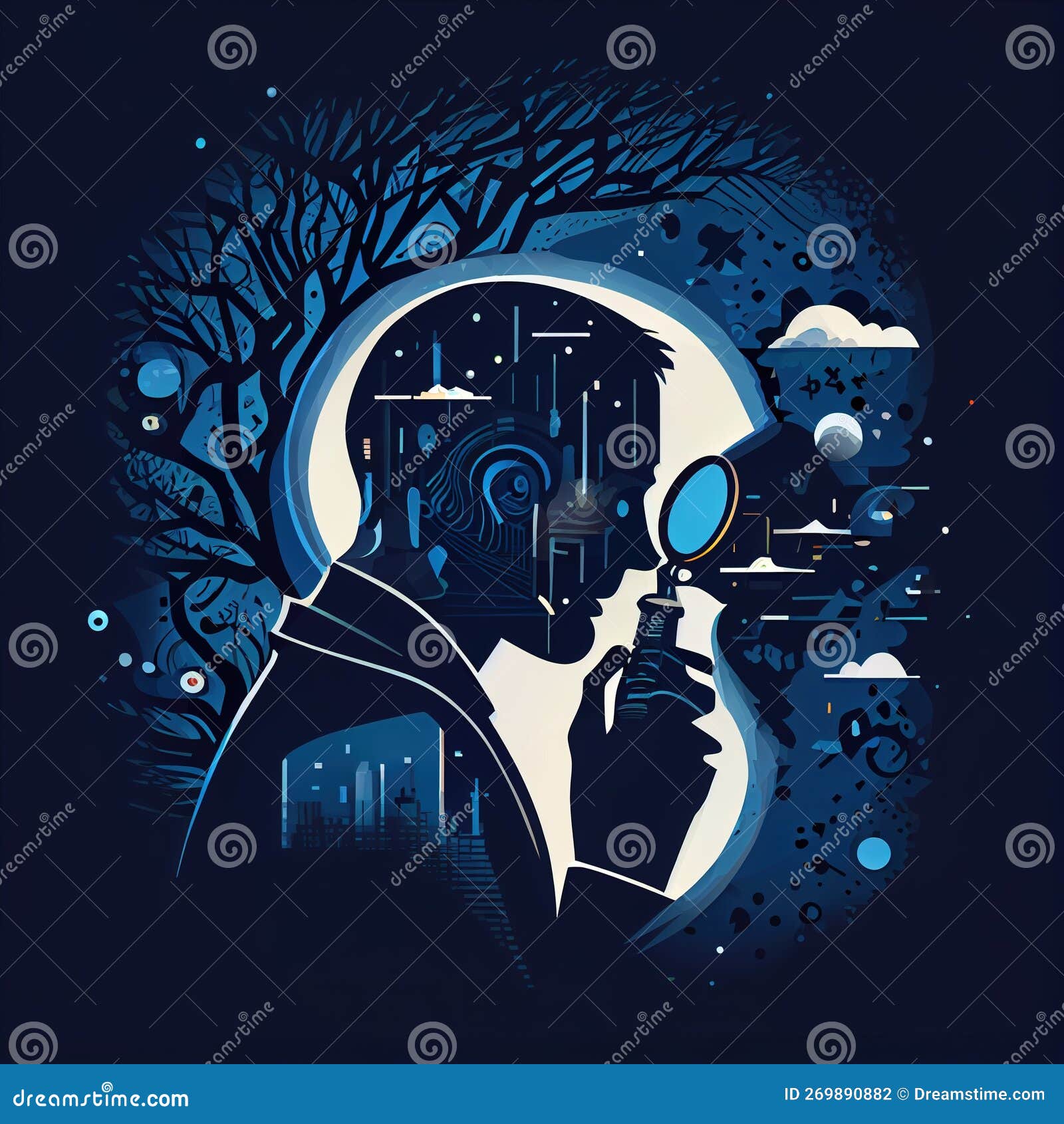 Looking Beyond: a Man Using a Magnifying Glass To Reveal the Mysteries ... Looking Beyond: a Man Using a Magnifying Glass To Reveal the Mysteries ...