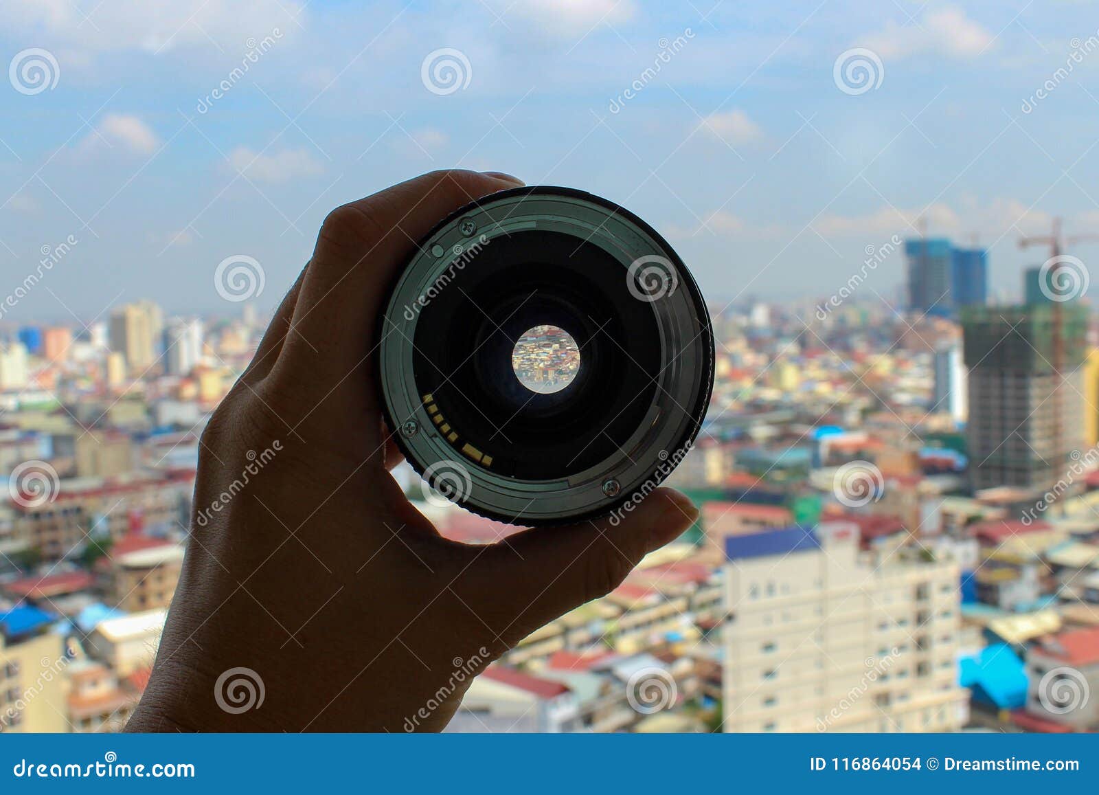 Looking through a Camera Lens Stock Photo - Image of buildings ...
