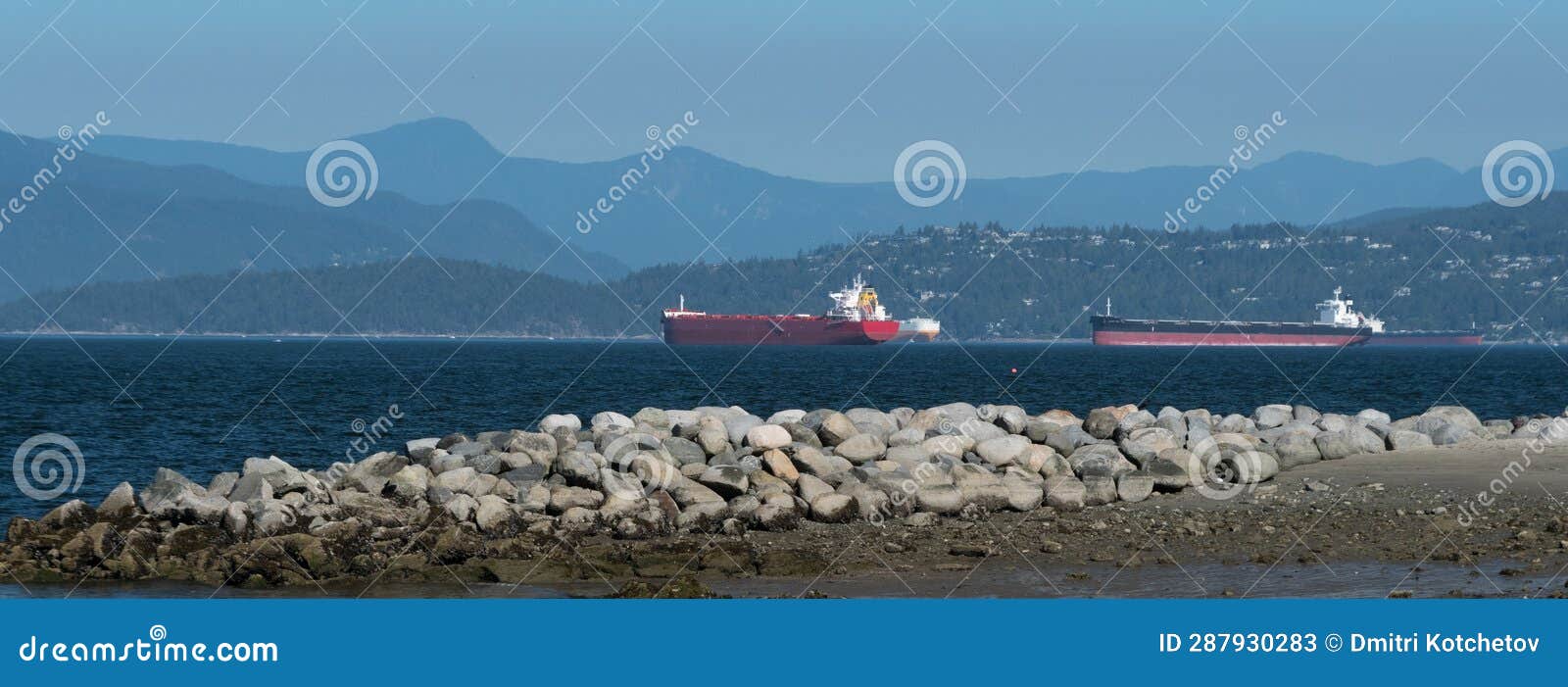 Looking at Cargo Ship from Jericho Beach Stock Image - Image of skyline ...