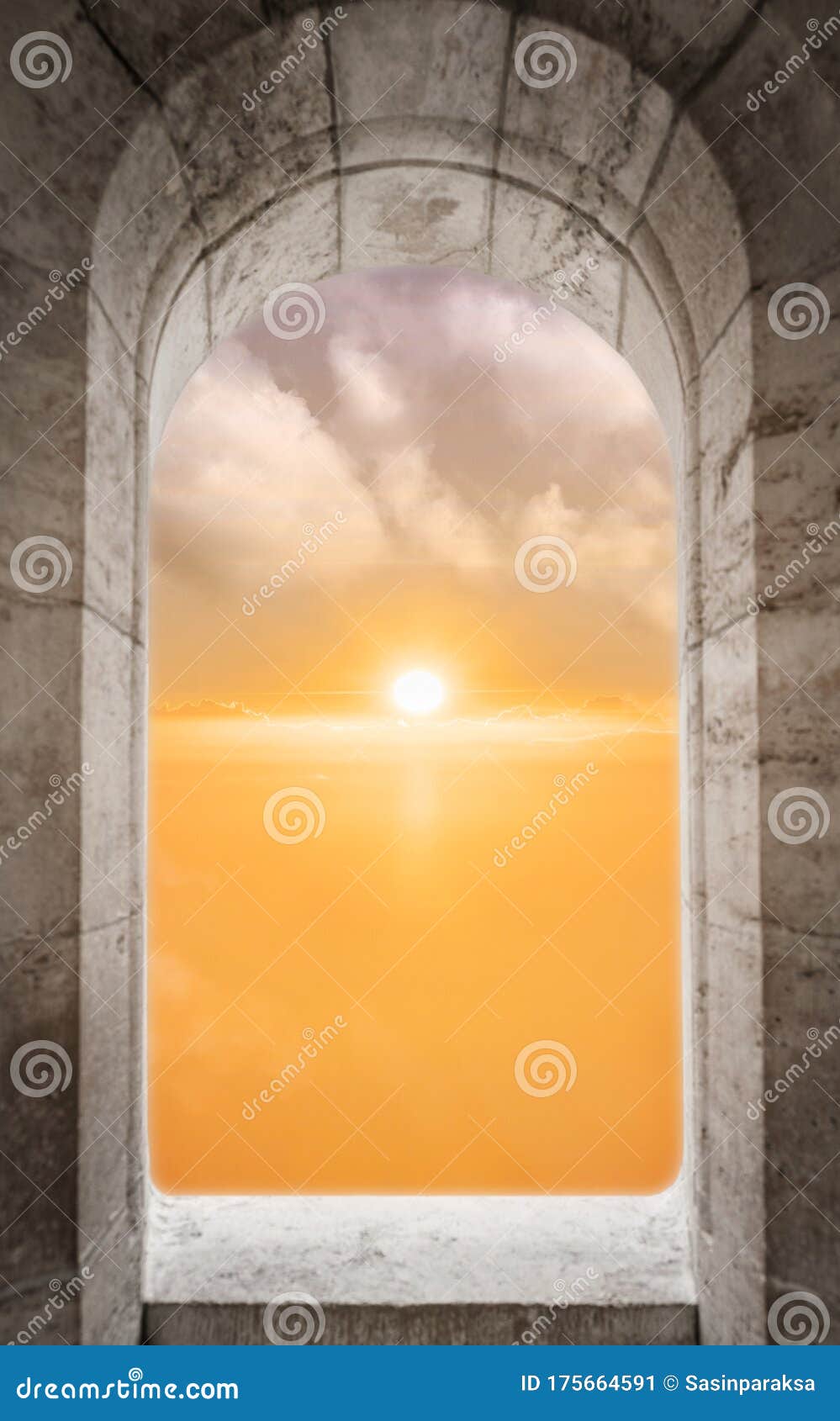 Looking through Castle Window Frame with Sunrise View Stock Image ...
