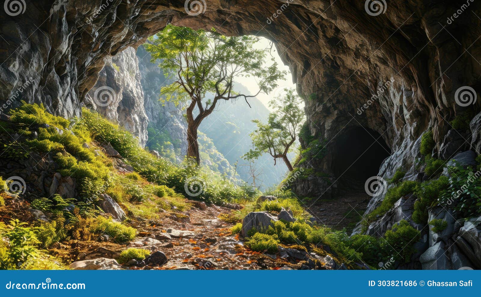 Looking through a Cave Towards a Mountainous View Stock Illustration ...