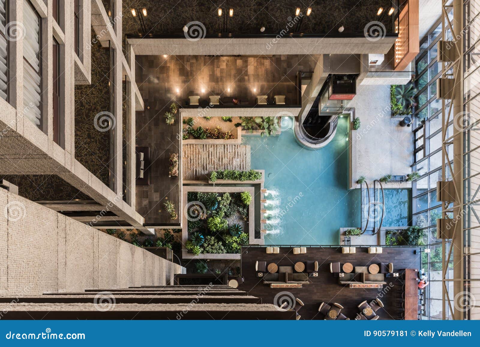 Looking Down on Atrium Fountain Stock Image - Image of location ...
