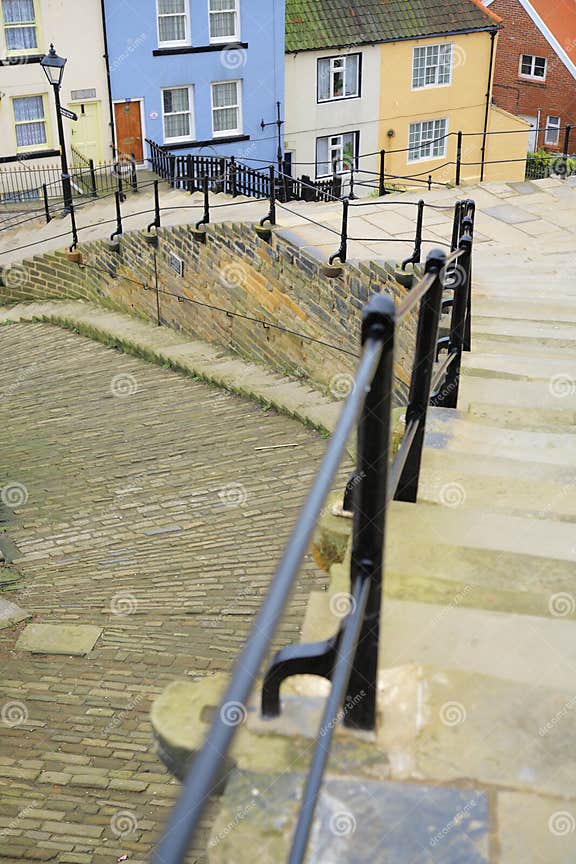 Looking Down the Famous Whitby Steps Stock Photo - Image of railings ...
