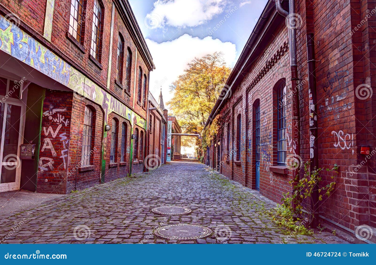 Looking Down a Long Colorful Alley HDR Editorial Stock Image - Image of ...