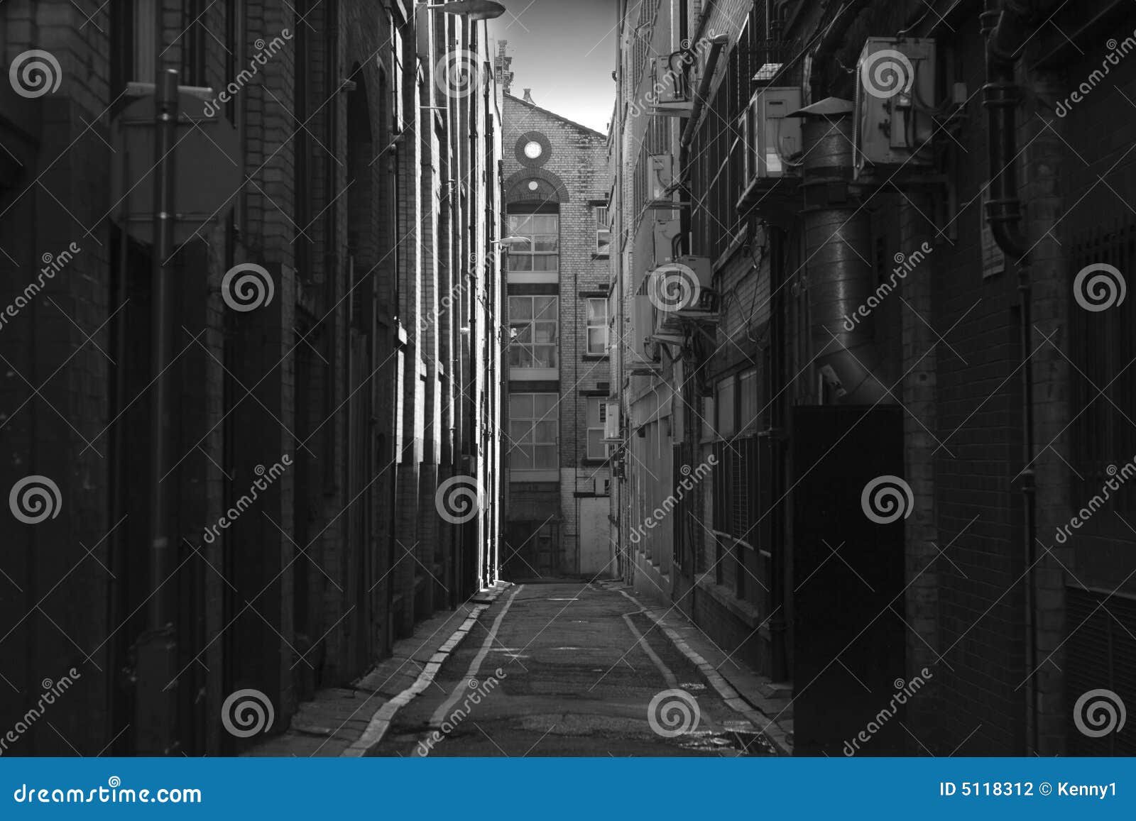 Looking Down a Long Dark Back Alley Stock Photo - Image of lamp, dirty ...