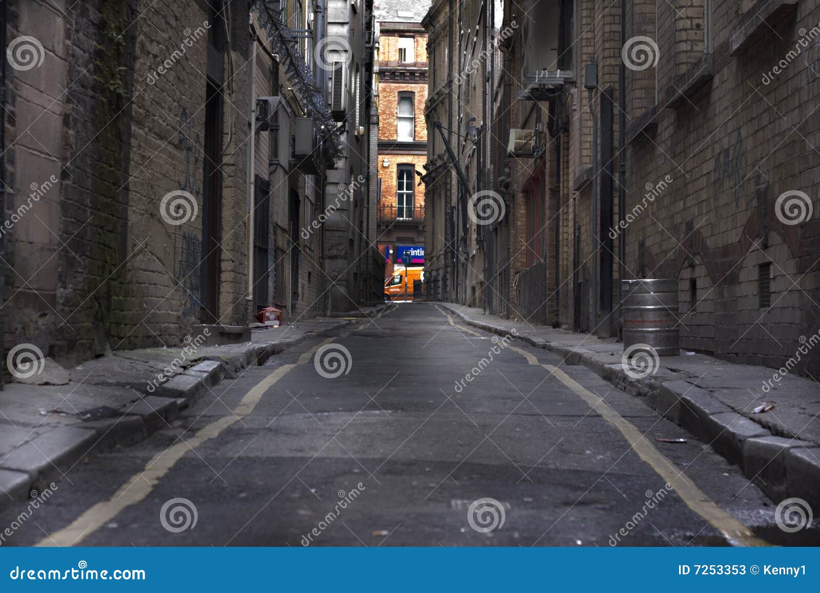 Looking Down a Long Dark Back Alley Stock Image - Image of door ...
