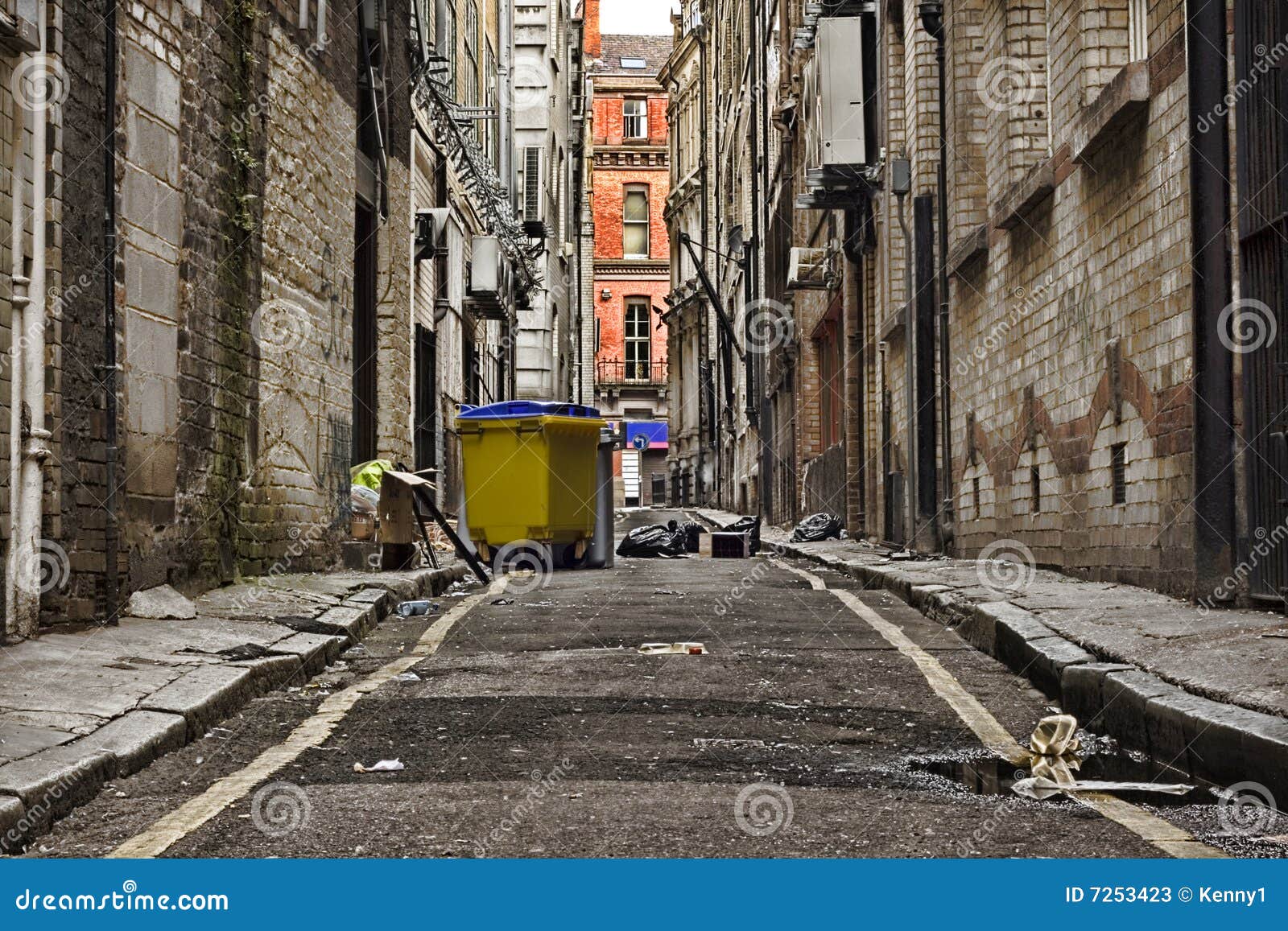 Looking Down a Long Dark Back Alley Stock Image - Image of light, alley ...