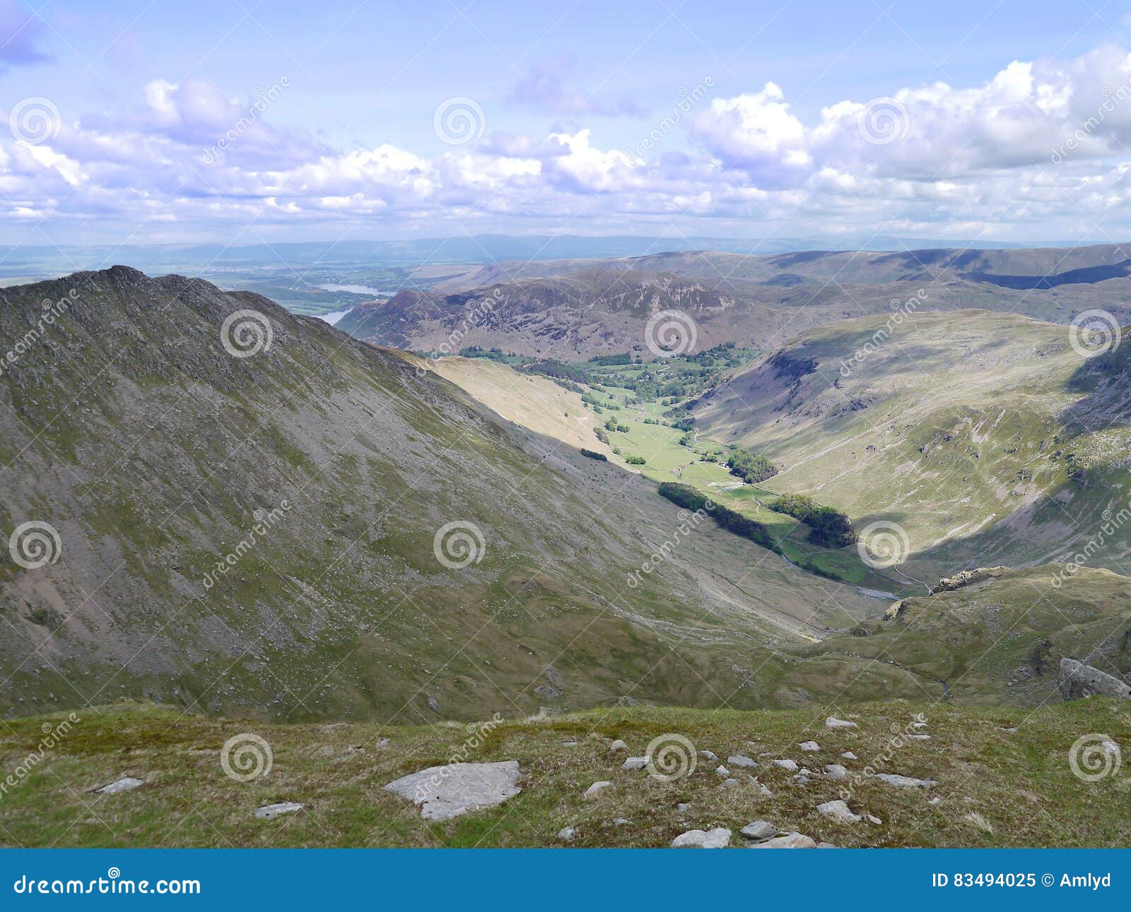 Looking Down from Nethermost Pike Summit To Grisedale Valley Stock ...