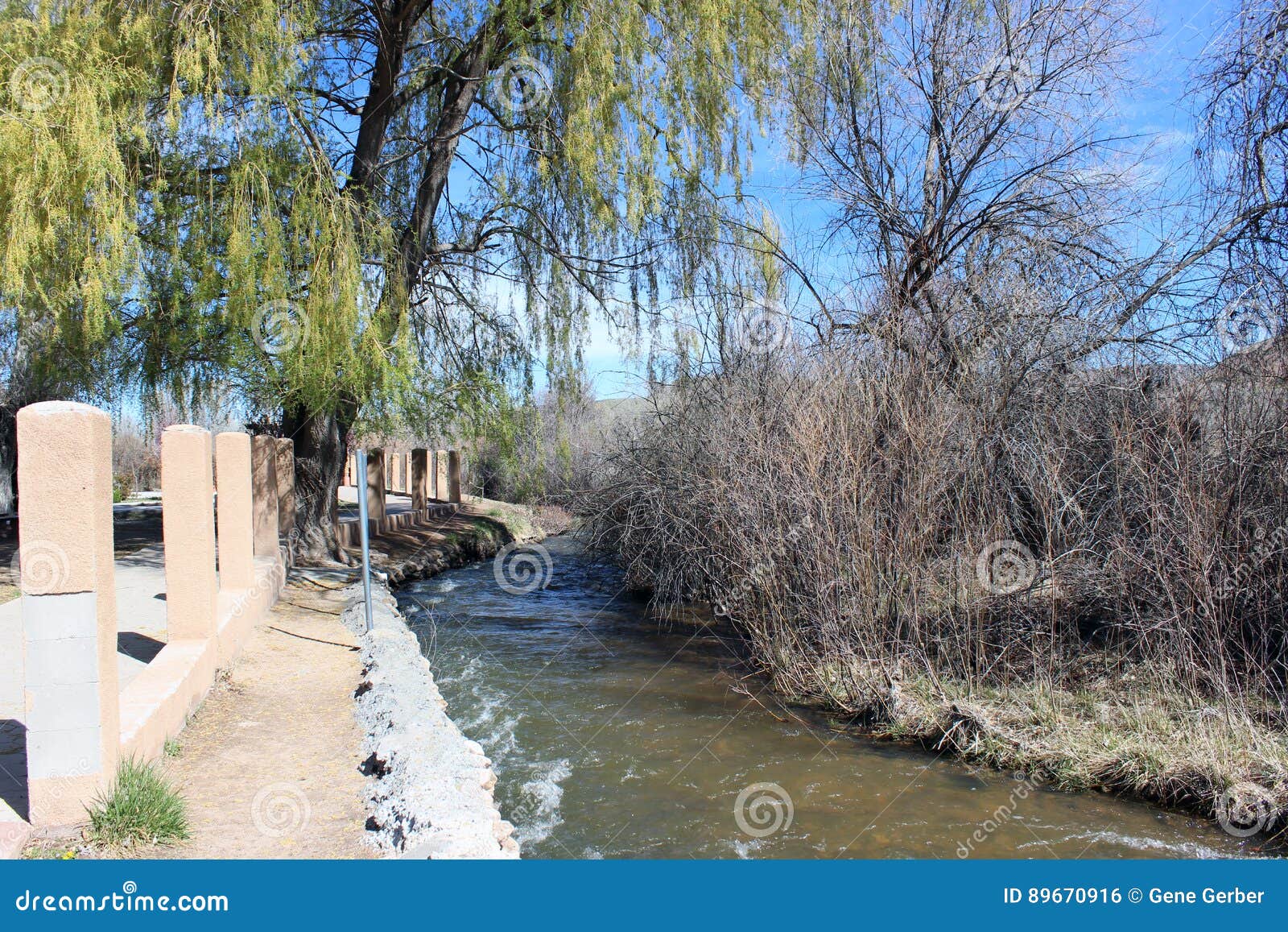 Looking Down River stock photo. Image of walkway, posts - 89670916